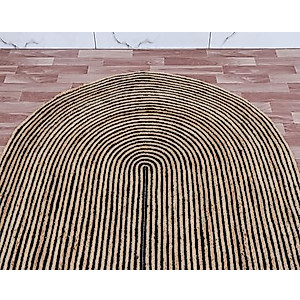 PATEL EXPORTS Natural Jute Rug, Bohemian Area Rug, Boho Décor Indoor Outdoor Rug, Handwoven Hallway Runner Rug for Entryway (Beige & Black, 4x6)