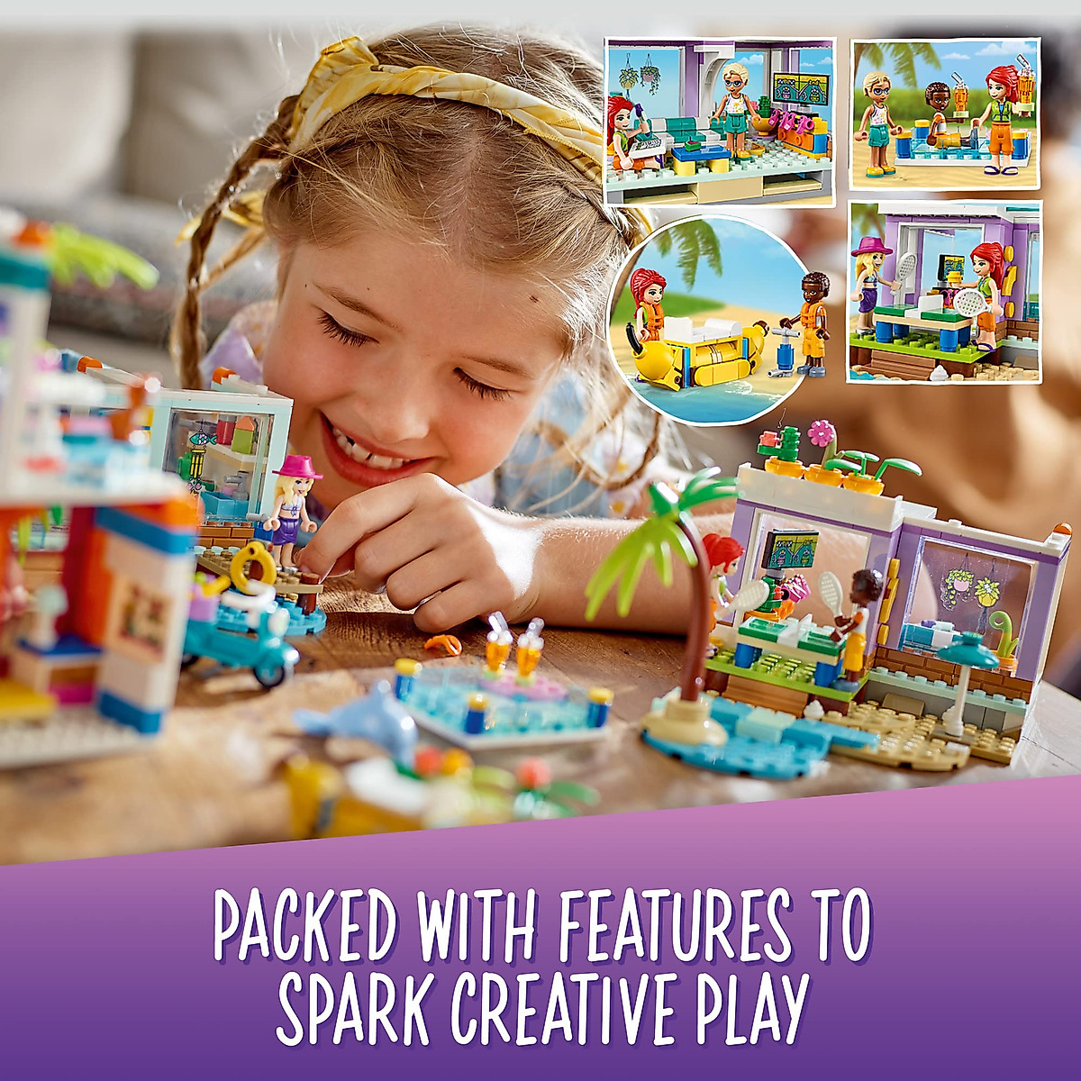 LEGO Friends Vacation Beach House 41709 Building Kit; Gift for Kids Aged 7+; Includes a Mia Mini-Doll, Plus 3 More Characters and 2 Animal Figures to Spark Hours of Imaginative Role Play (686 Pieces)