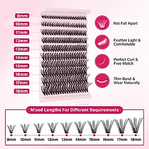 PRO DIY Lash Extension Kit Eyelash Extension Kit with 200 Pcs Lash Clusters Individual Lashes Lash Bond and Seal Eyelash Applictor Lash Tweezers Lash Clusters Kit for Beignner (DIY Lash Kit-A)