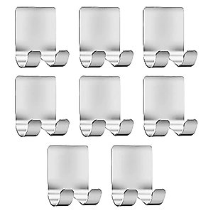 BYFU 8 Pack Adhesive Razor Hooks Shaver Hook Hanger, Heavy Duty Stainless Steel Wall Holders for Bathroom Kitchen Closet Organizer