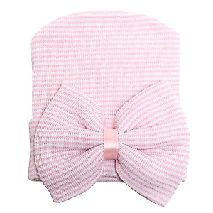 Zando Newborn Hospital Hat Toddler Beanie Baby Boy Girl Knot Headbands with Big Bows Infant Baby Nursery Caps White & Blue & Pink & Pink Blue White One Size