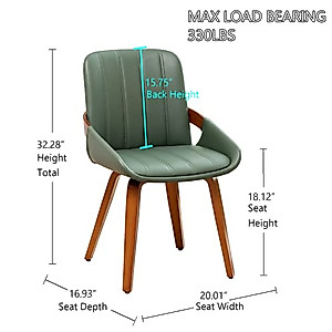 YOUUGIOR Mid Century Modern Faux Leather Upholstered Dining Chairs Set of 2,Armless Accent Chairs with Sturdy Natural Wood Legs,Bamboo Backrest Support for Kitchen&Dining Room Chairs(Green PU)