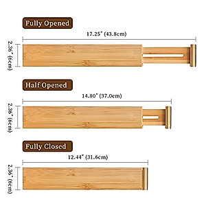 Bamboo Silverware Tray for drawer, Expandable/Adjustable Drawer Dividers (6 Pack)