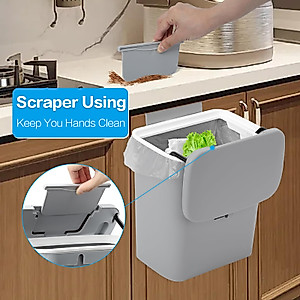 MUGYPYR Compost Bin for Kitchen -2.4 Gallons/9L Trash Can for Under Sink,Hanging Small Trash Can with Lid for Bathroom/Bedroom, Indoor Compost Bucket (Grey)