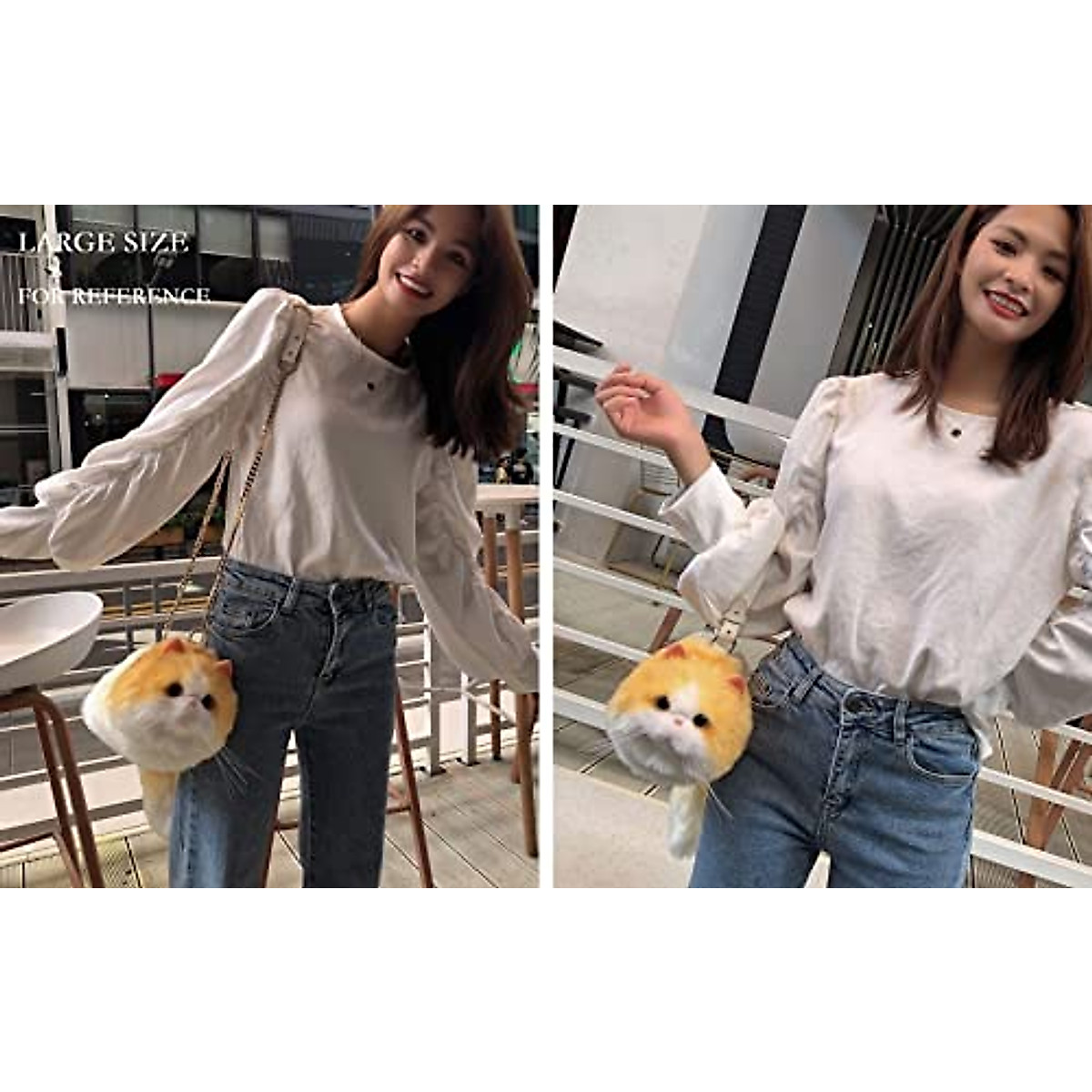 RJStylish Fashion Handmade Cutest Cat-like Plush Kitty Purse for Women Tote bag Shoulder bag Crossbody bag (Yellow N White Cat, Large)