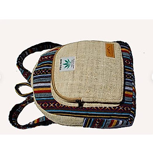 Himalayan Fashion Handmade Hemp Mini Backpack - Multicolor Backpack | Bohemian Hippie Backpack, Beige, Small