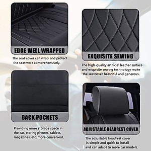 Tallew 2 Pieces Car Seat Covers Front Seat Vehicle Cushion Cover Waterproof Black Interior Covers Faux Leather Seat Covers Universal Car Sit Covers Fit for Most Cars Automotive Seat Accessories