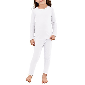 Zando Girls Thermal Underwear Set Toddler Fleece Base Layer Kids Long Johns Thermal Set Girls Ultra Soft Kids Thermal Set Girls Underwear White Large(100)/3T
