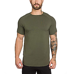 Mens Gym Workout Slim Fit Short Sleeve T-Shirt Cotton Performance Athletic Shirts Running Fitness Tee(AGBK XL)