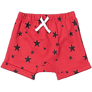 KISS Newborn Baby Boys Coverall, Bodysuit, French Terry Shorts and Bib 4 Piece Rock Outfit Set Red/White/Black 6-9 Months