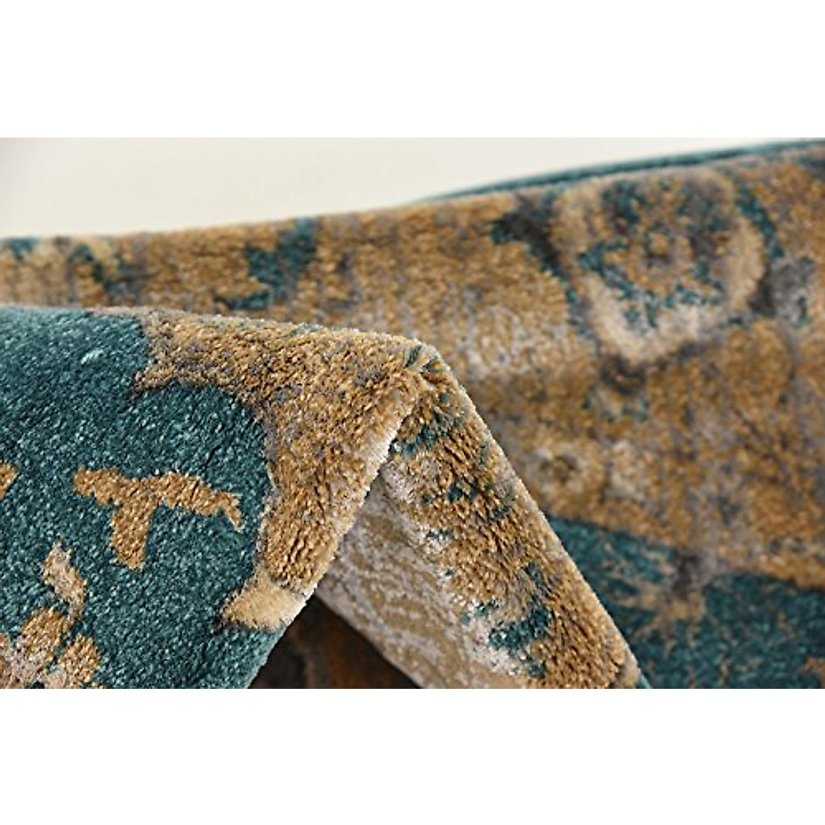 Unique Loom Aurora Collection Over-Dyed, Abstract, Botanical Southwestern, Transitional Area Rug, 8 ft x 8 ft, Teal/Beige