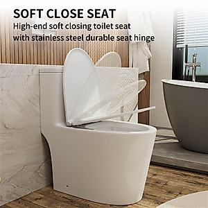 Dual Flush Elongated Standard One Piece Toilet with Comfortable Seat Height, Powerful & Quiet Dual Flush Modern Toilet, 12'' Rough-In, Glossy White，6636
