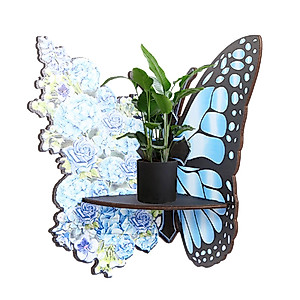 1/4 Wooden Corner Shelf - Butterfly Storage Rack, Hanging Organizer Racks | Wall Mount Shelving Unit, Vanity Counter Space Saver, Floating Room Corner Decor for Home Room, 9.25x9.45 Inches