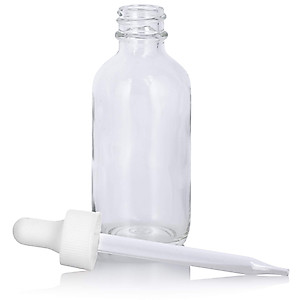 JUVITUS 2 oz Clear Glass Boston Round White Dropper Bottle (12 pack) + Funnel