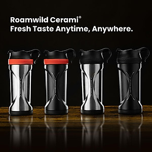 Roamwild Cerami Cup 12oz / 354ml – With Unique Ceramic Fresh Tasting Inner Tumbler - Quadruple Thermal Insulation Technology Stainless Steel Travel Mug, BPA-Free, Dishwasher Safe (Stainless & Red)