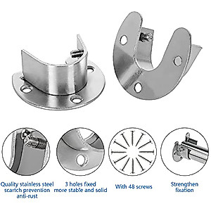 16 PCS Stainless Steel Closet Rod Brackets, 1 Inch Dia Heavy Duty Socket Flange Rod Holder, Shower Curtain Rod Pole End Supports, Open Type Wardrobe Bracket Holder with Screws U-Shaped, Silver