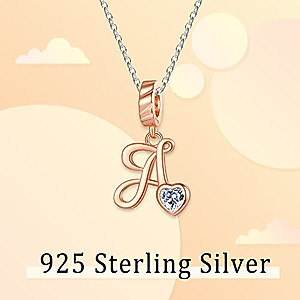 NINGAN Letter A Pendant Charm Rose Gold 925 Sterling Silver Letter Charms,CZ Birthstone Pendant Gifts for Birthday