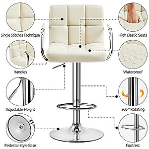 Yaheetech Tall Bar Stools Set of 2 Modern Square PU Leather Adjustable BarStools Counter Height Stools with Arms and Back Bar Chairs 360° Swivel Stool, Beige