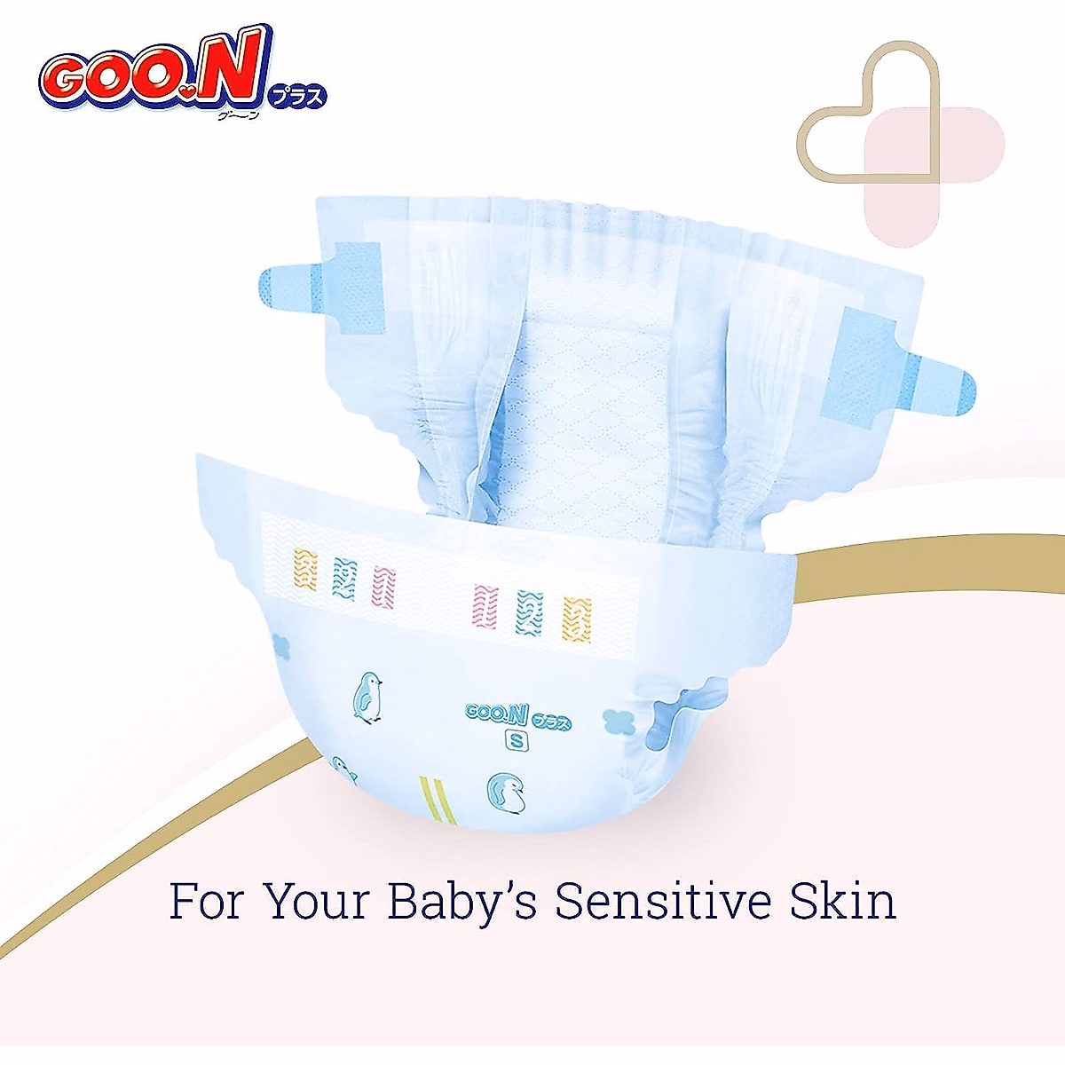 GOO.N Plus+ Diapers S Size (up to 18 lb) Unisex 1-Pack 70 Count Tape Straps Sensitive Skin, Made in Japan