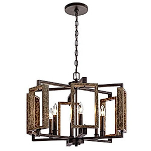 Home Decorators Collection 6-Light Aged Bronze Pendant with Wood Accents