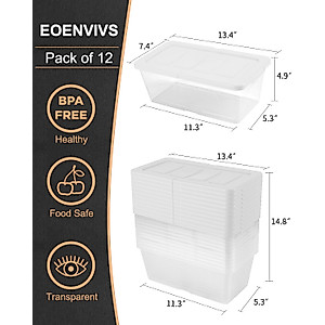 EOENVIVS Plastic Storage Bins with Lids, 12 Packs Set, Storage Boxes with Lids and Stackable Shoe Boxes For Organization, Clear Plastic Storage Containers For Closet Home Office, White