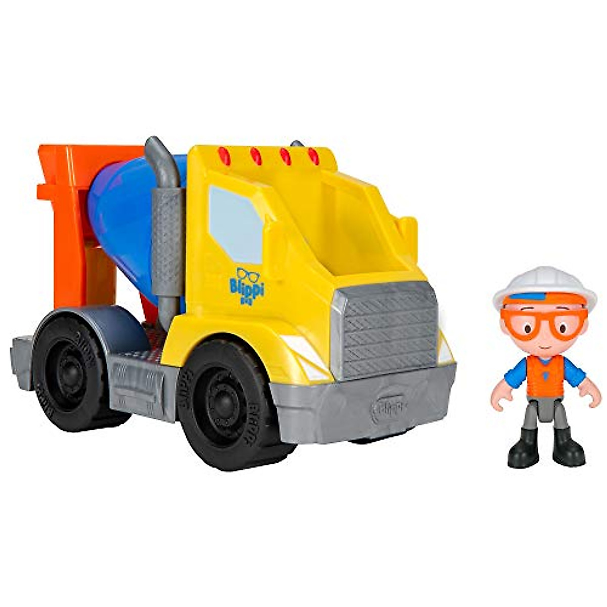 Blippi Cement Truck - Mini Vehicle with Freewheeling Features Including 2” Character Toy Figure Construction Worker - Imaginative Play for Toddlers and Young Kids