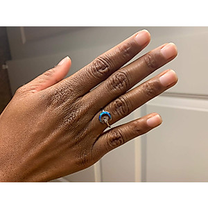Angol Opal Moon Star Ring for Women Sterling Silver Adjustable Crescent Moon Ring 5A+ Cubic Zirconia Statement Hypoallergenic Finger Ring Gift with Box