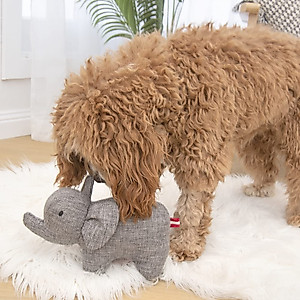 Plush Dog Toy for Chewers -Eric The Elephant- Soft, Durable, Squeaky & Tough - Cute Stuffed Pet Chew Toy for Small & Medium Dog Breeds & Puppies by Louie Living - Ideal Gift for Pet Owners