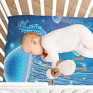 Blueangle Fitted Crib Sheet Glowing Jellyfish Baby Sheets for Standard Crib Toddler Mattress Cover, Soft Microfiber Breathable Mattress Cover for Boys and Girls（177）