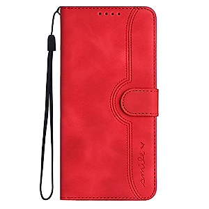JLHYYXH Case for Sony Xperia 1 III, Premium Smile Magnetic Kickstand Shockproof Credit Card Slot Wallet Case Flip Cover Case for Sony Xperia 1 III-Red