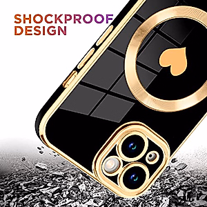 tharlet Magnetic for iPhone 14 Case Black [Compatible with Magsafe] Cute Love Luxury Plating Edge Bumper Case with Full Camera Lens Case for iPhone 14 Phone Case, Black (6.1")