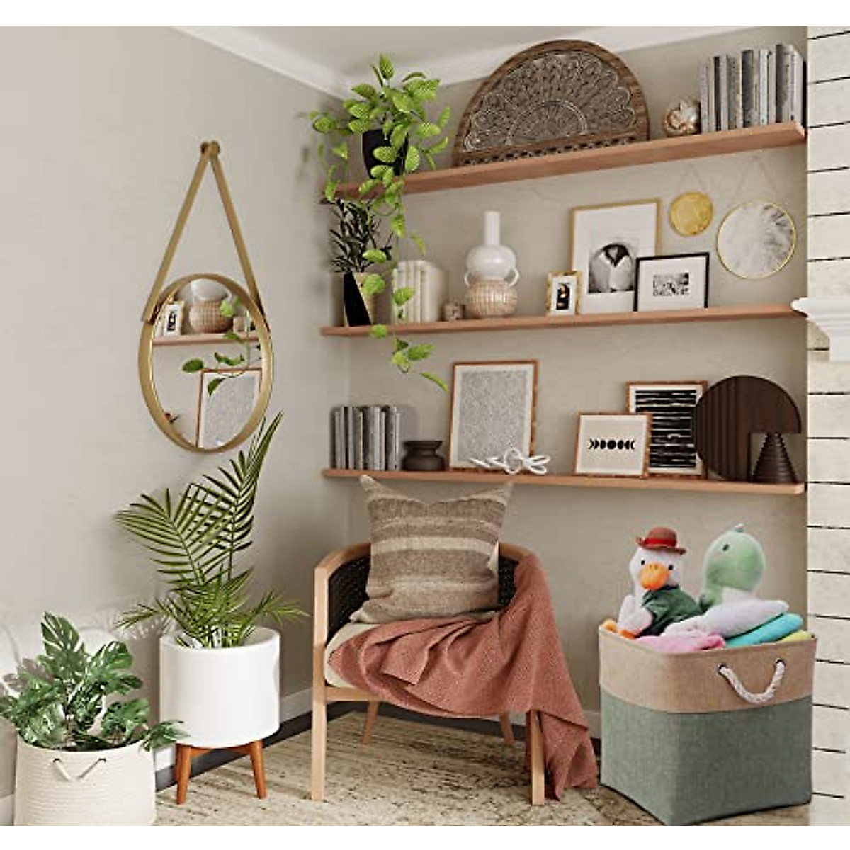 Large Cube Storage Baskets Organizer (10.5" x 10.5" x 11") for Clothes Toys Towel Books, Canvas Fabric Sturdy Collapsible Storage Boxes with Cotton Handles for Closet, Shelves (Green/Brown, 6 Pack)