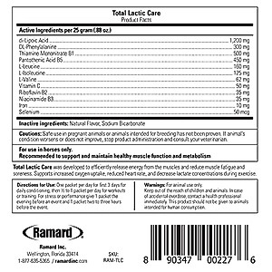 Ramard Total Lactic Care for Aging Horses, Supports Joint Function, Energy & Stamina Horse Supplies, Vitamin & Supplements w/ Branch Chain Amino Acids, 25g Pouch, 5-Pack