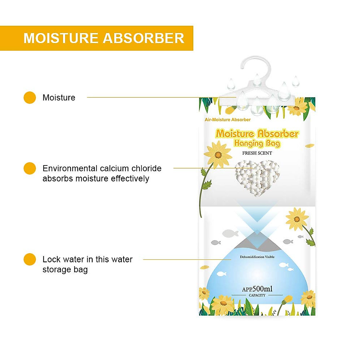 CANAGER Hanging Moisture Absorber, Fresh Scent Moistureproof Desiccant Hanging Bag，Dehumidifier Bag (8 packs) Hanging Closet Dehumidifier Bags, Moisture Absorb 12.5 oz