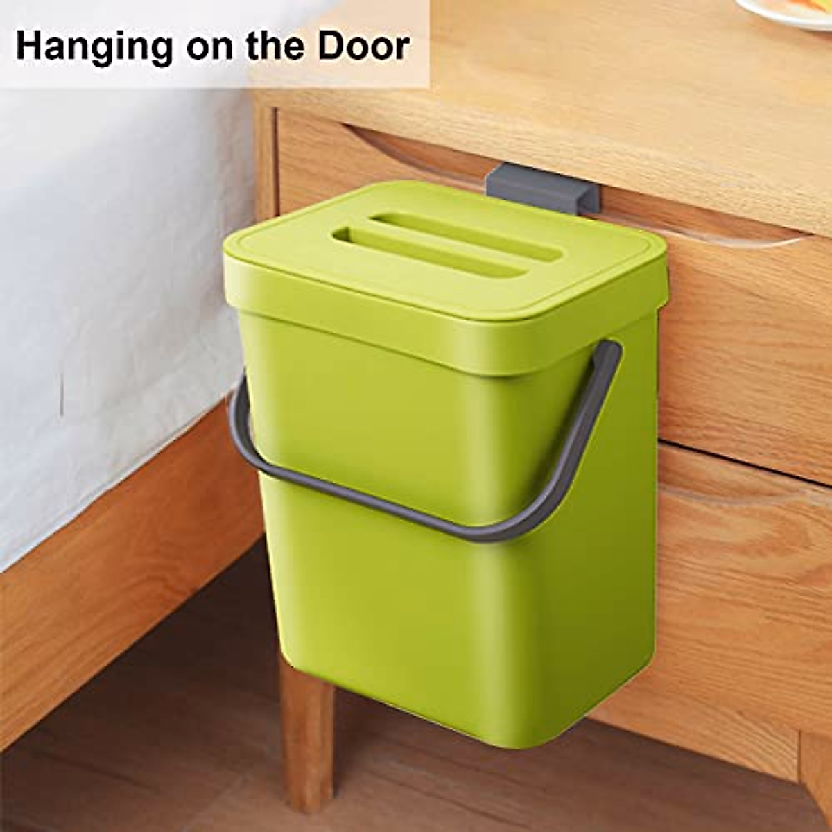 LALASTAR Food Waste Basket Bin for Kitchen, Small Countertop Compost Bin with Lid, Odor-Free Food Scrap Container, Wall Mounted Garbage Can, 3L/0.8 Gal, Green