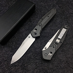 HUAAO 7.7in EDC Pocket Knife, 3.6in Reverse Tanto Blade with Thumb Stud, Plain Edge D2 Steel, Black Carbon Fiber Handle with Belt Clip Axis Lock Mechanism for Outdoor Camping