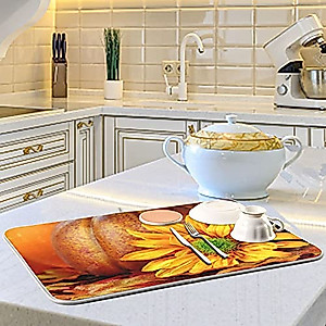 Vintage Pumpkin Sunflower Maple Leaf Dish Drying Mat for Kitchen Counter Microfiber Drying Pad, Reversible Drainer Mats for Countertop, Small 16" x 18"
