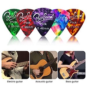 48PCS Guitar Picks, [Thin/Medium/Heavy] Variety Pack Celluloid Pearl Guitar Picks for Acoustic, Electric or Bass Guitars 0.46 mm/0.71 mm/ 0.96 mm, Random Colors(Thin/Medium/Heavy)