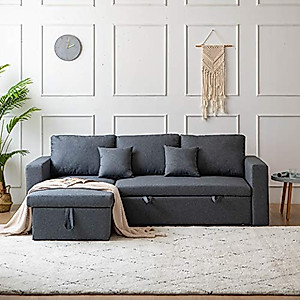 Kingway Sectional Sofa Bed with Storage Convertible Chaise Sofabed, 835336, Gray