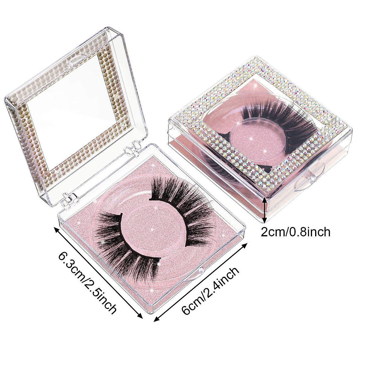 12 Pieces 3D False Eyelashes Packaging Boxes Rhinestones Square Lash Case Empty Eyelash Storage Boxes with Glitter Paper and Clear Tray for Women Girls Eyelash Care (Rose Gold)