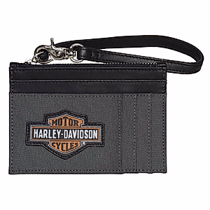 Harley-Davidson Women's Oil Can B&S Card Case Zip Polyester & Leather Wallet