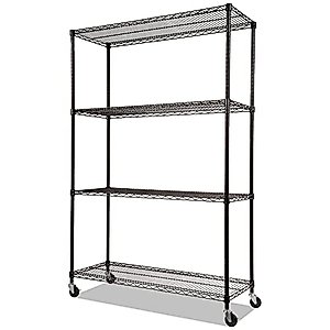 Alera NSF Certified 4-Shelf Wire Shelving Kit with Casters, 48w x 18d x 72h, Black