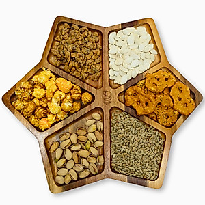 Koko Acacia Wood Serving Platter – Carved Wood Serving Tray – Rustic Platters for Serving Food, Cheese, Desserts - Wood Divided Tray - Fruit Tray, Veggie Tray, Snack Tray, Thanksgiving (14 x 10)