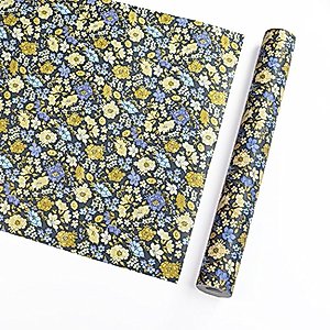 GLOW4U Self Adhesive Vintage Blue Floral Contact Paper Shelf Liner for Cabinets Shelves Drawer Arts and Crafts Decal 17.7x78.7 Inches