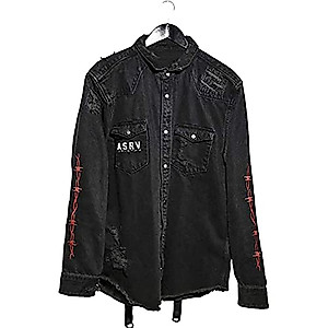Seidarise Men's cyberpunk jacket black denim Jean Hip Hop Oversized Cropped Street wear Coat