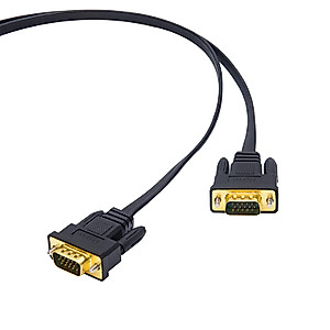 DTech 25ft Ultra Thin Flat Type Computer Monitor VGA Cable Standard 15 Pin Male to Male Connector SVGA Wire 25 Feet - Black