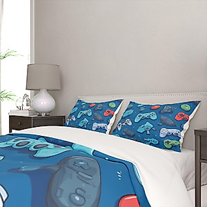 Placitiume Gamepad Bedding Set Gamer Duvet Cover Set with Gaming Controller Design Video Games Bedding Quilt Cover Set with Decorative Design, No Comforter