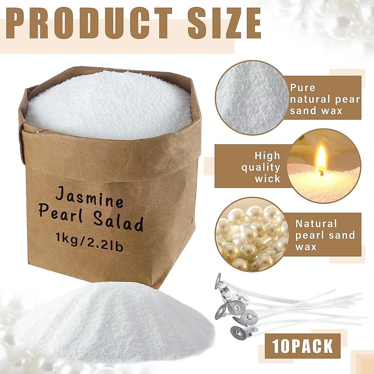 Pearled Candle Sand Wax Customized Powder Candle Making Sand Candles Kit Palm Wax Pearls All Natural Non Toxic Refillable Wax Sand with Wicks for DIY Pearled Candle Making(Unscented)