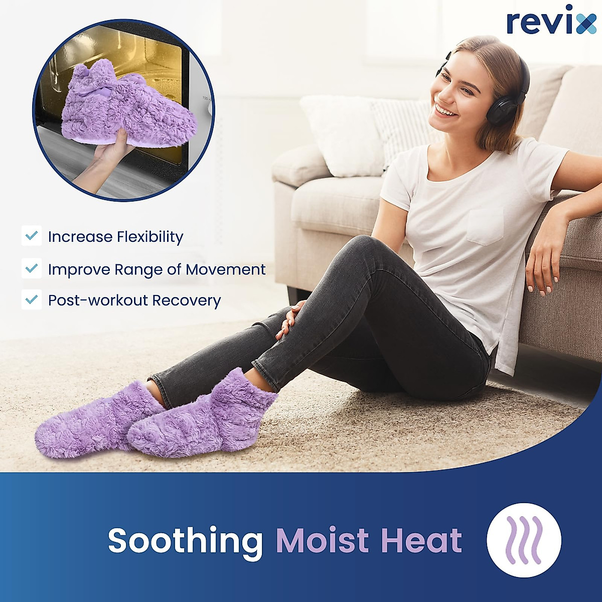 REVIX Microwavable Booties and Hot Feet Warmers for Women & Men,Heated Foot Warmer with Flaxseed Moist Heat Therapy for Foot Ankle, Cold Feet, Purple, S/M