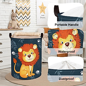 Clastyle 63L Large Lion Kid Laundry Hamper with Handle for Boy Girl Collapsible Clothes Toy Storage Basket with Lid for Bedroom Bathroom Nursery